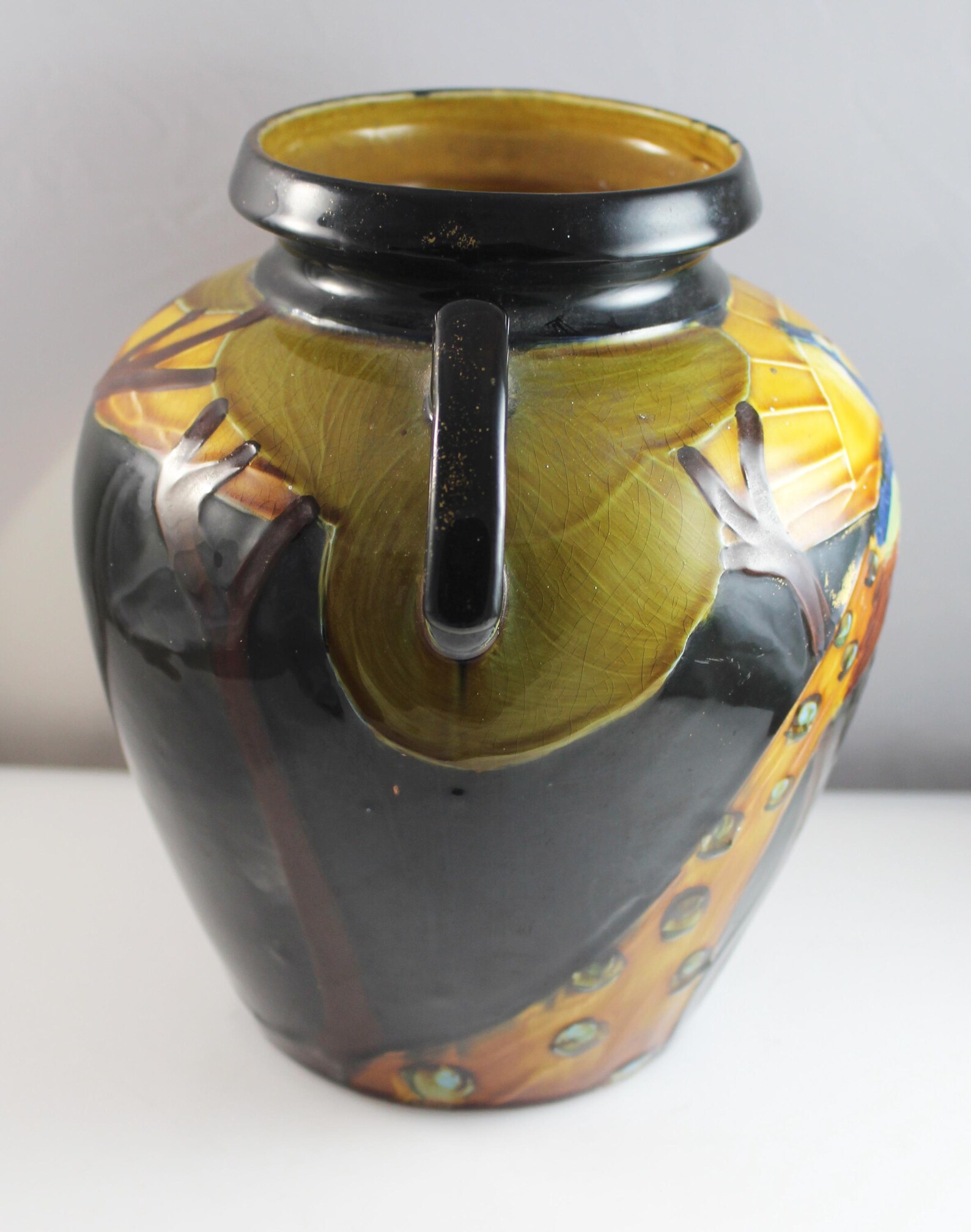 Antique Art Nouveau Peacock Vase by Thomas Forester Phoenix Ware 1920s ...