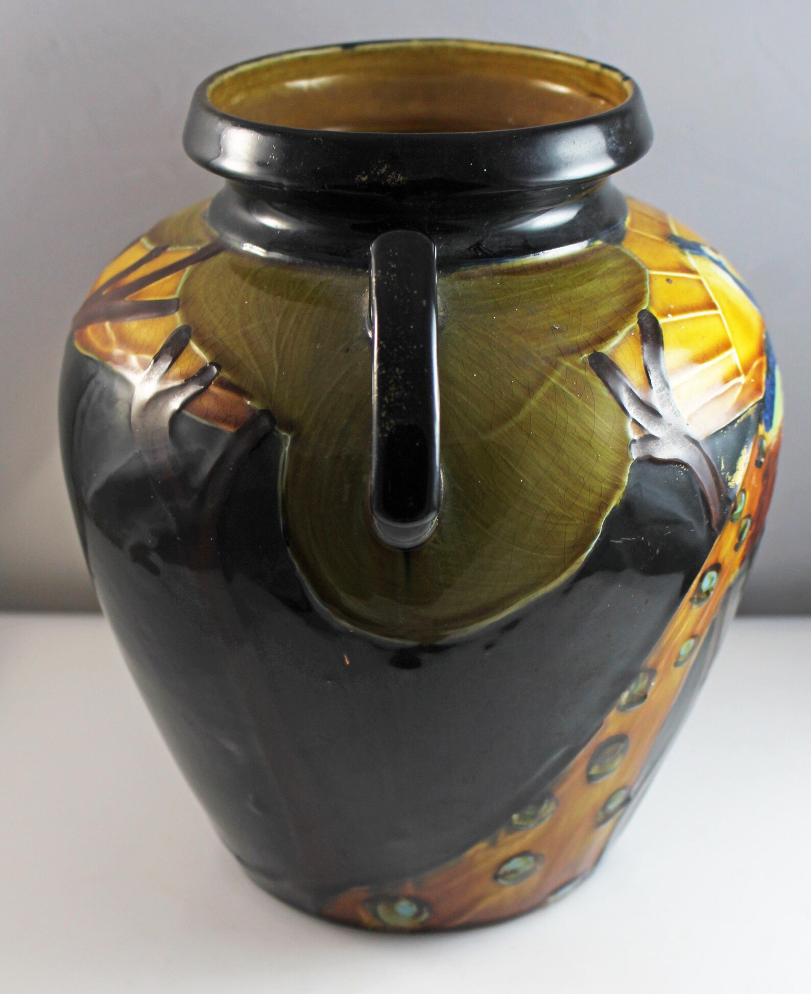 Antique Art Nouveau Peacock Vase by Thomas Forester Phoenix Ware 1920s ...