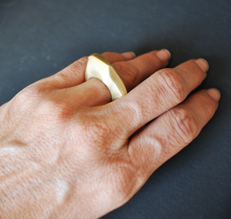 Faceted Ring Hand Made Bronze Golden Minimalist | Etsy
