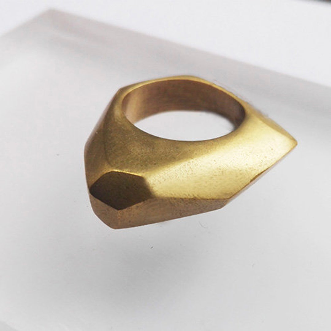 Faceted Ring Hand Made Bronze Golden Minimalist Contemporary Jewelry - Etsy