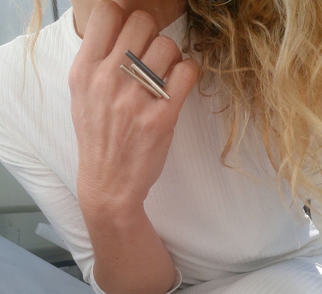 Ring Pack Sterling Silver Bar Ring - Stackable Ring, Adjustable Ring ...