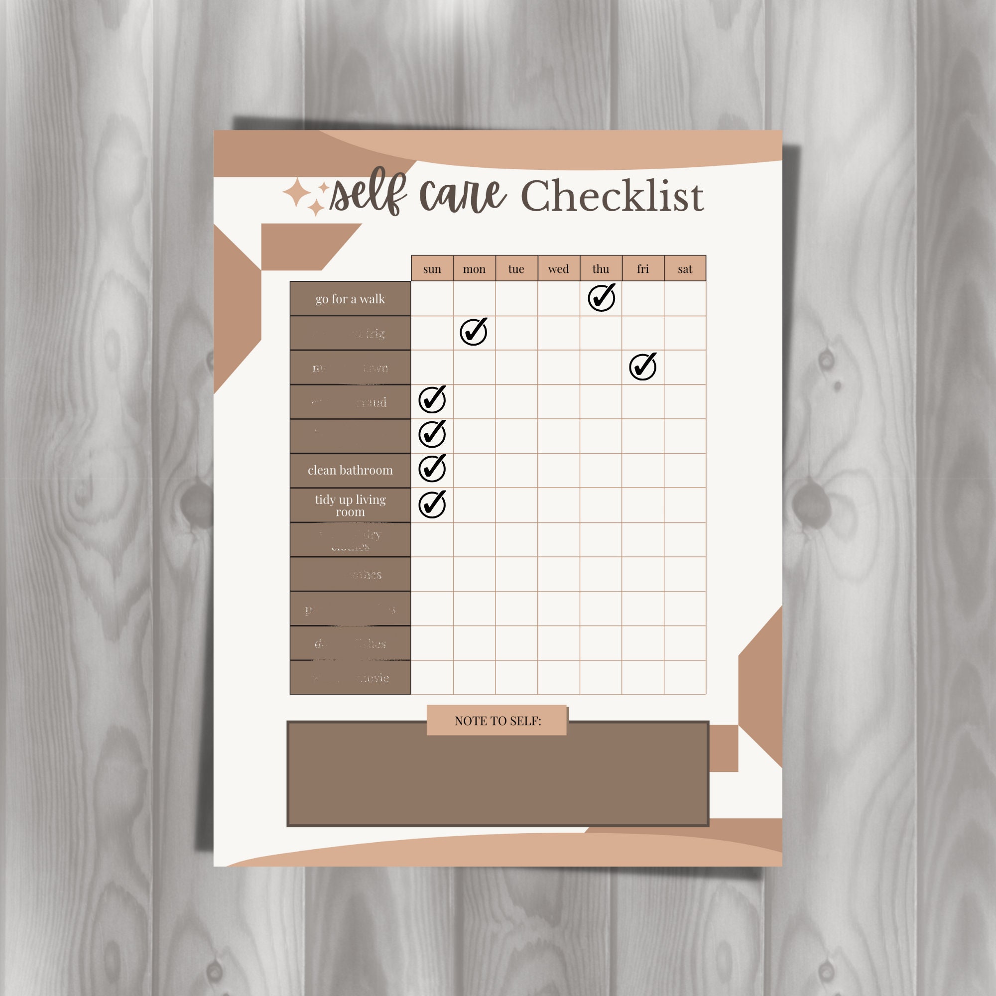 Self Care Checklist Editable Self Care Planner Personalized Self Care ...
