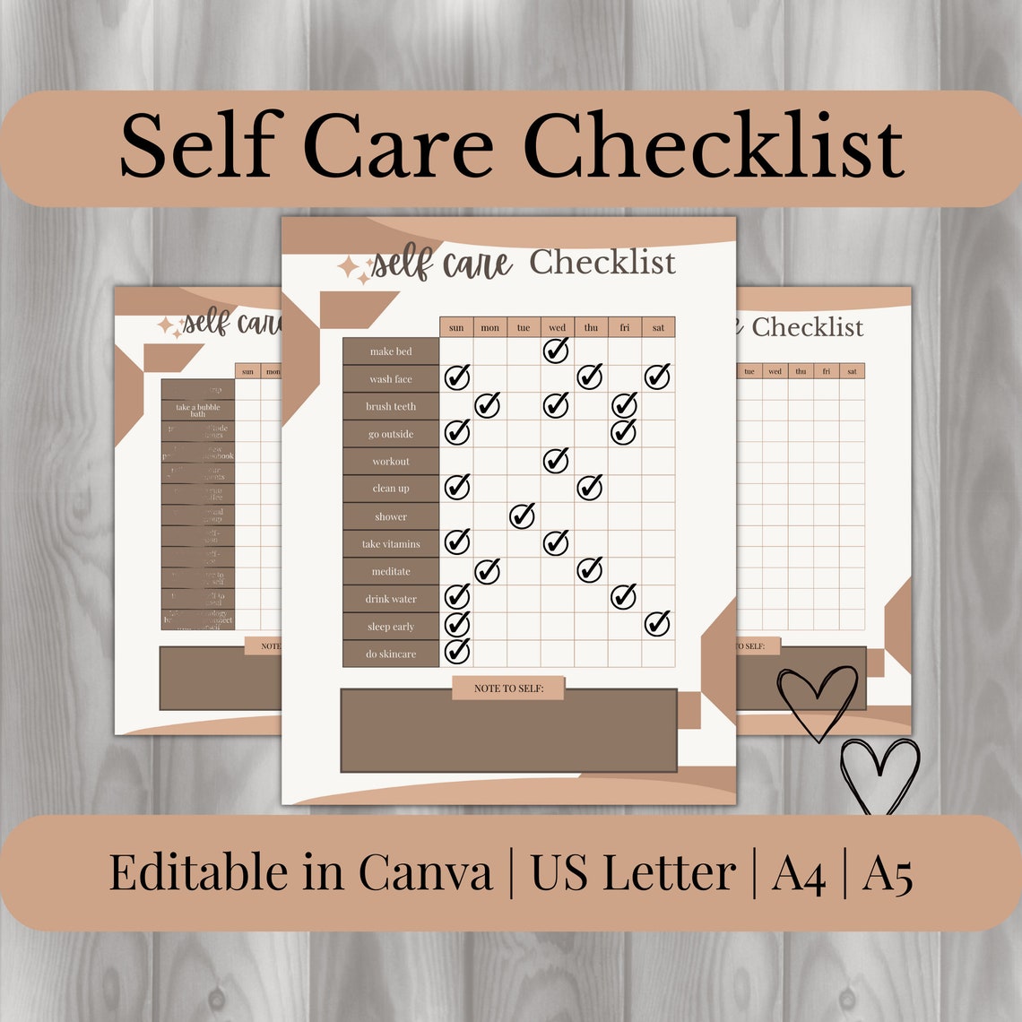 Self Care Checklist Editable Self Care Planner Personalized Self Care ...
