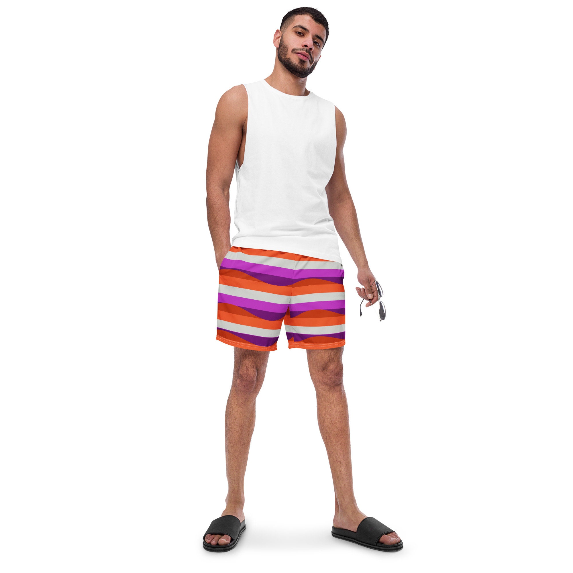 Wavy Pride Flag Lesbian Pride Flag Swim Men's Trunks All-over Print ...