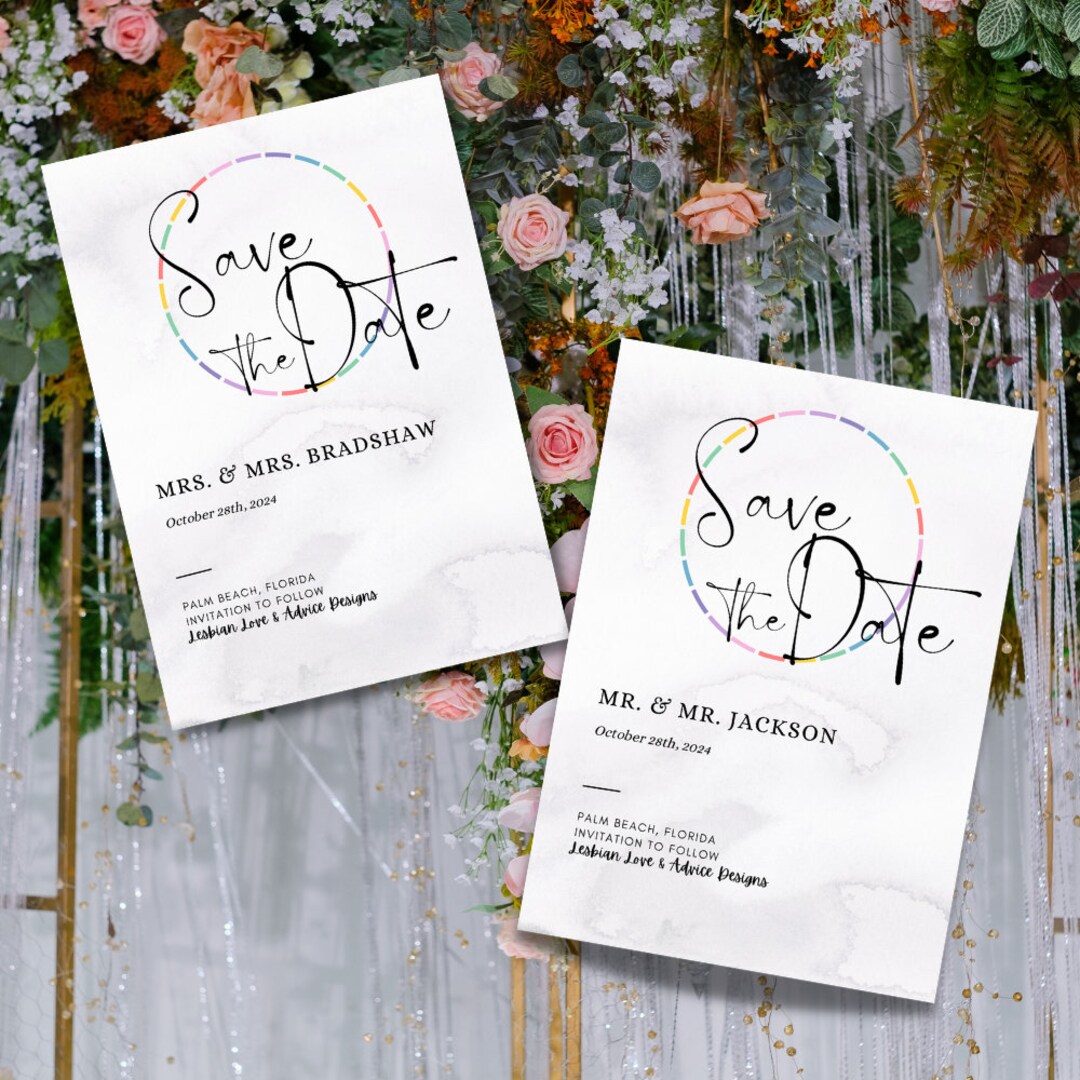 Rainbow Circle LGBTQ Save the Date Wedding Invitation Mrs. and Mrs. Mr ...