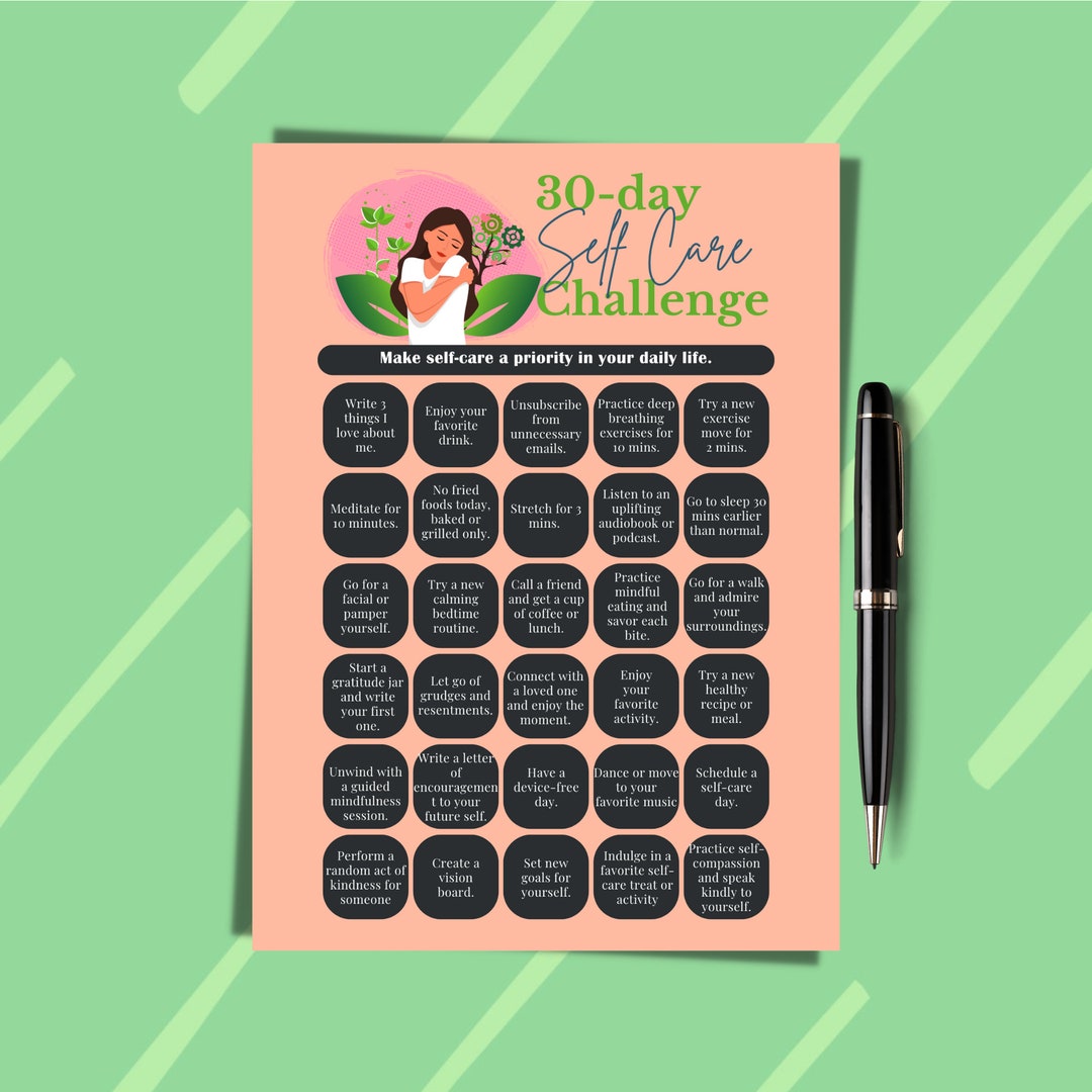 Digital/printable 30 Day Self Care Challenge Self Improvement Self Care ...