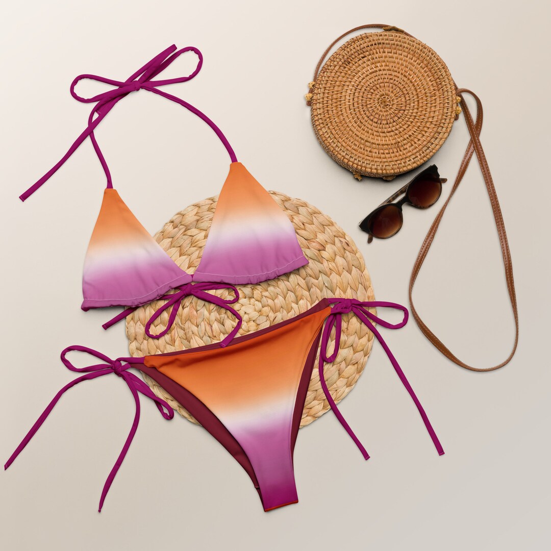 Sunset Lesbian Pride Flag String Bikini, Queer Swimwear, LGBTQ Bathing Suits, Gift for Her Him ...