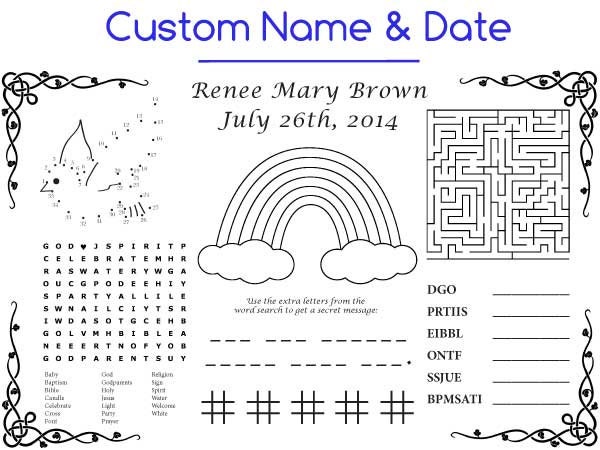 Kids Christening Activity Page PDF. Custom Name & Date. Baptism, Naming ...