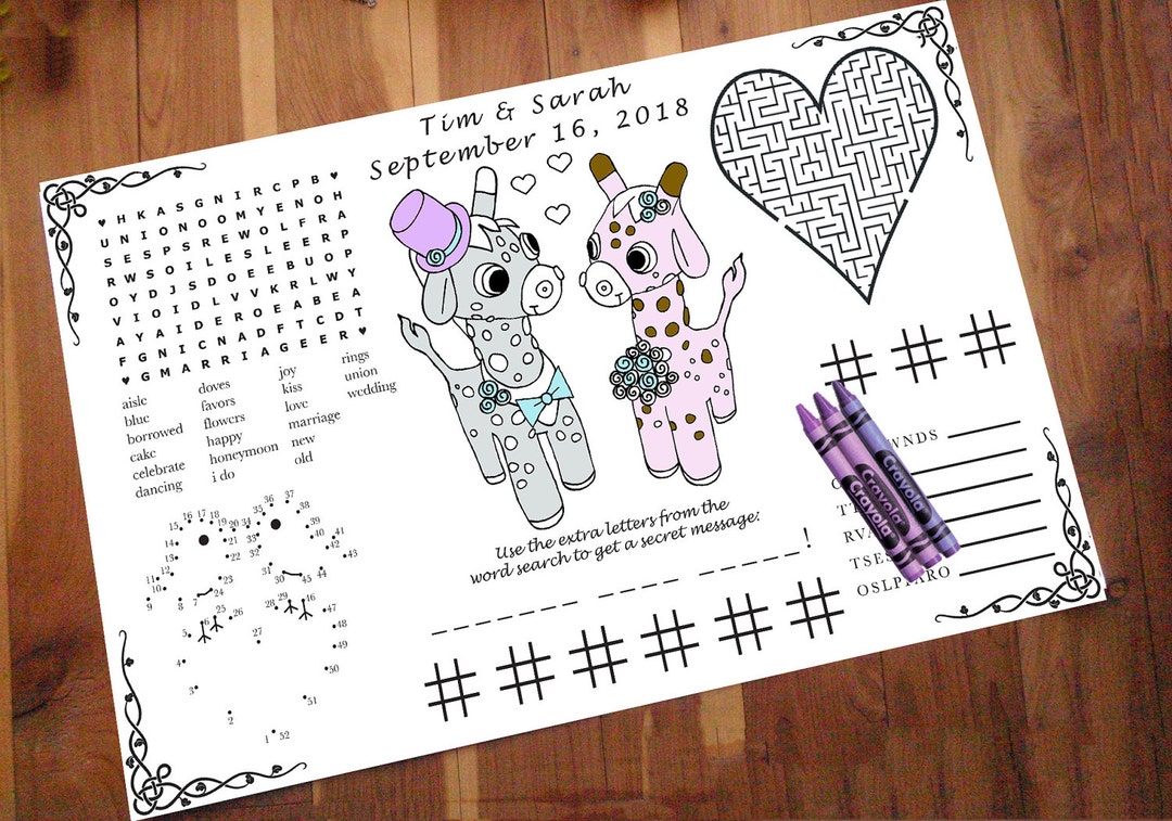 Giraffe Activity Page PDF. Printable. Custom, Your Names & Date ...