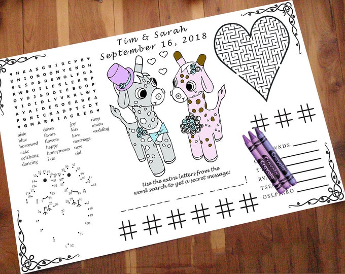 Giraffe Activity Page PDF. Printable. Custom, Your Names & Date ...