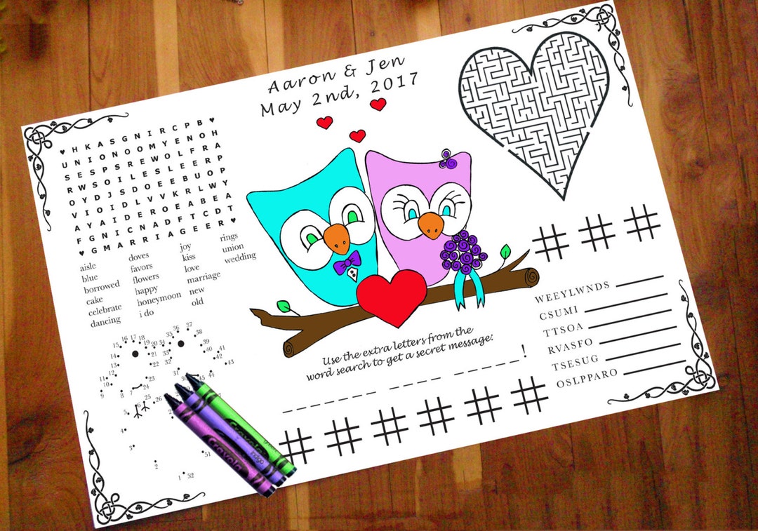 Printable Kids Activity Placemat. Custom Favor, Distraction, PDF. Your ...