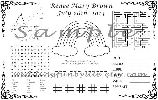 Kids Christening Activity Page PDF. Custom Name & Date. Baptism, Naming ...