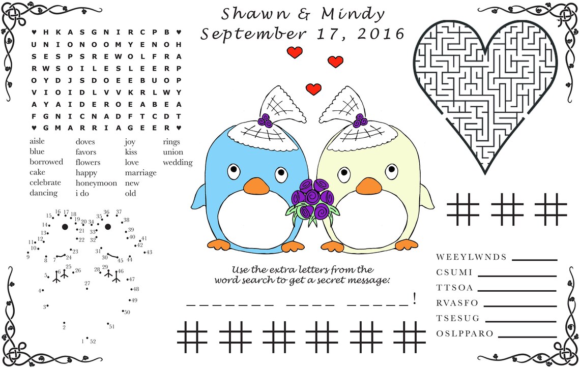Printable Kids Penguin Wedding Activity PDF. Your Names & - Etsy