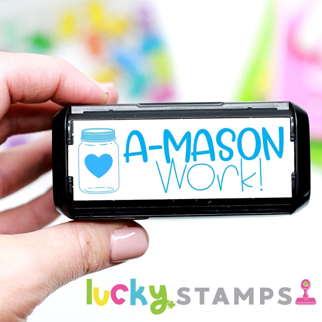 Mason Jar Stamp, A-mason Work! Teacher Stamp, Teacher Stamp, Teachers ...