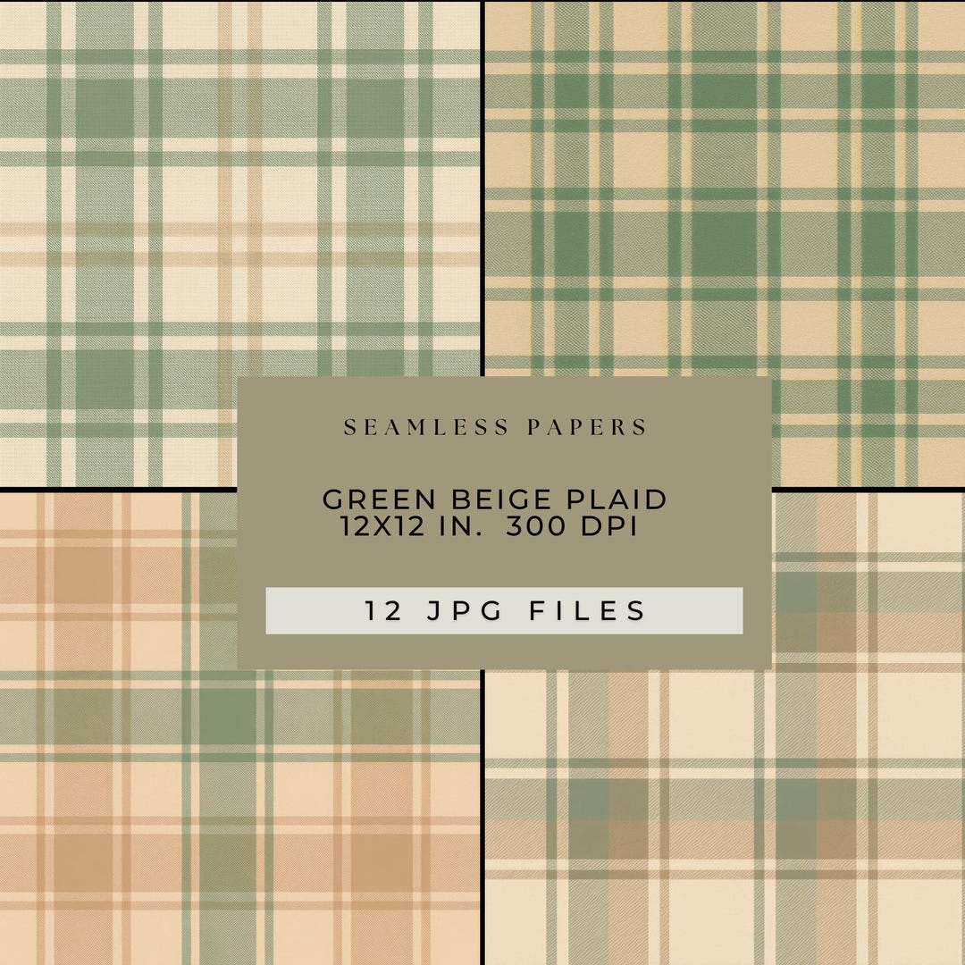 Green Beige Plaid Pattern Seamless Digital Printable Paper Pack ...