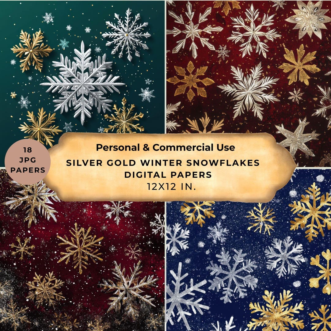 Snowflake Digital Printable Papers, Winter Christmas Scrapbook Junk ...