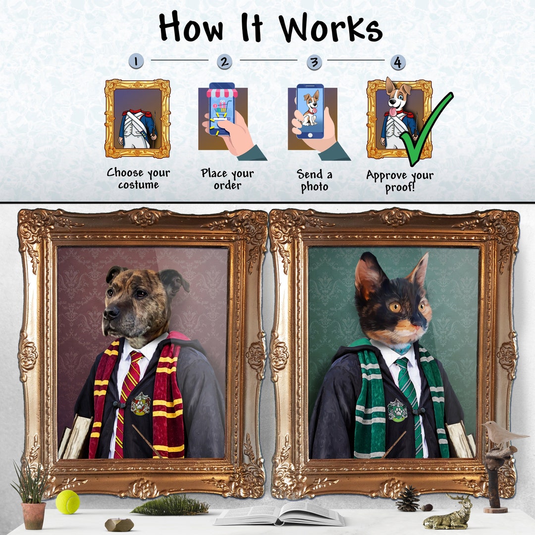 CUSTOM Wizard Pet Portrait Painting/ Personalized Witch or Wizard Pet ...