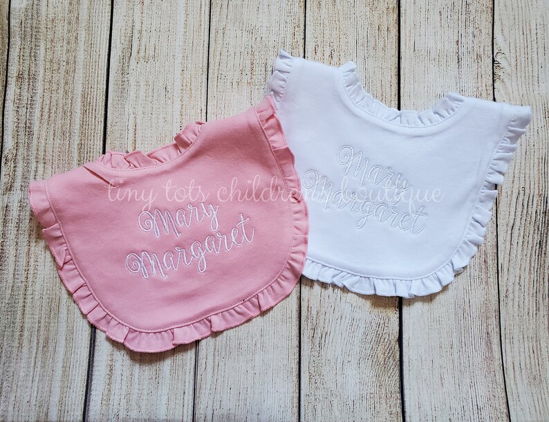 Set of 2 Personalized Ruffle Bibs - Monogram Ruffle Bib Set - Girls ...