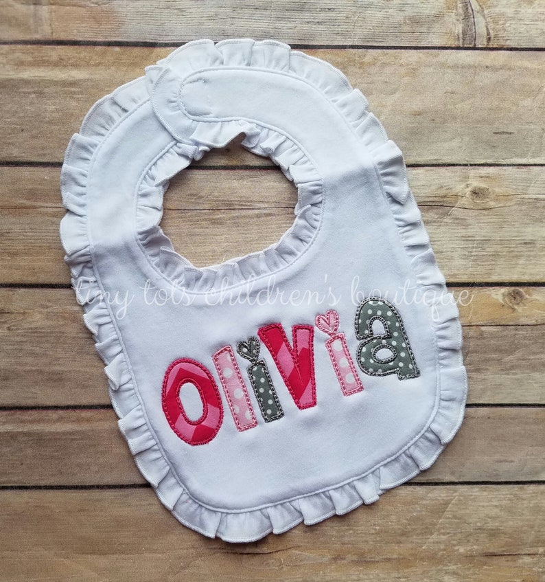 Personalized Ruffle Bib - Baby Girl's Monogram Bib - Applique Bib ...