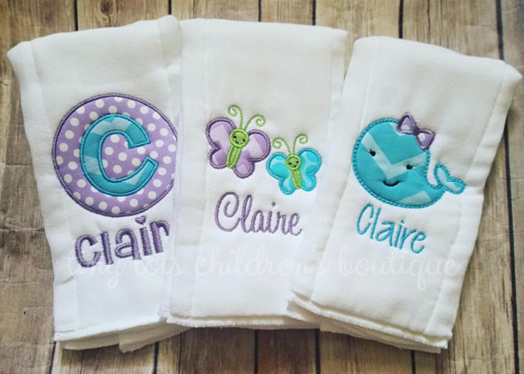 Personalized Burp Cloth Set: Purple Turquoise Monogram, Set of 3 - Etsy