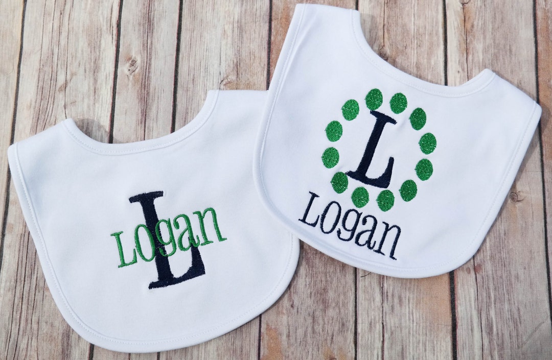 Set of 2 Personalized Boy Bibs Embroidered Navy Blue Green Bib Monogram ...