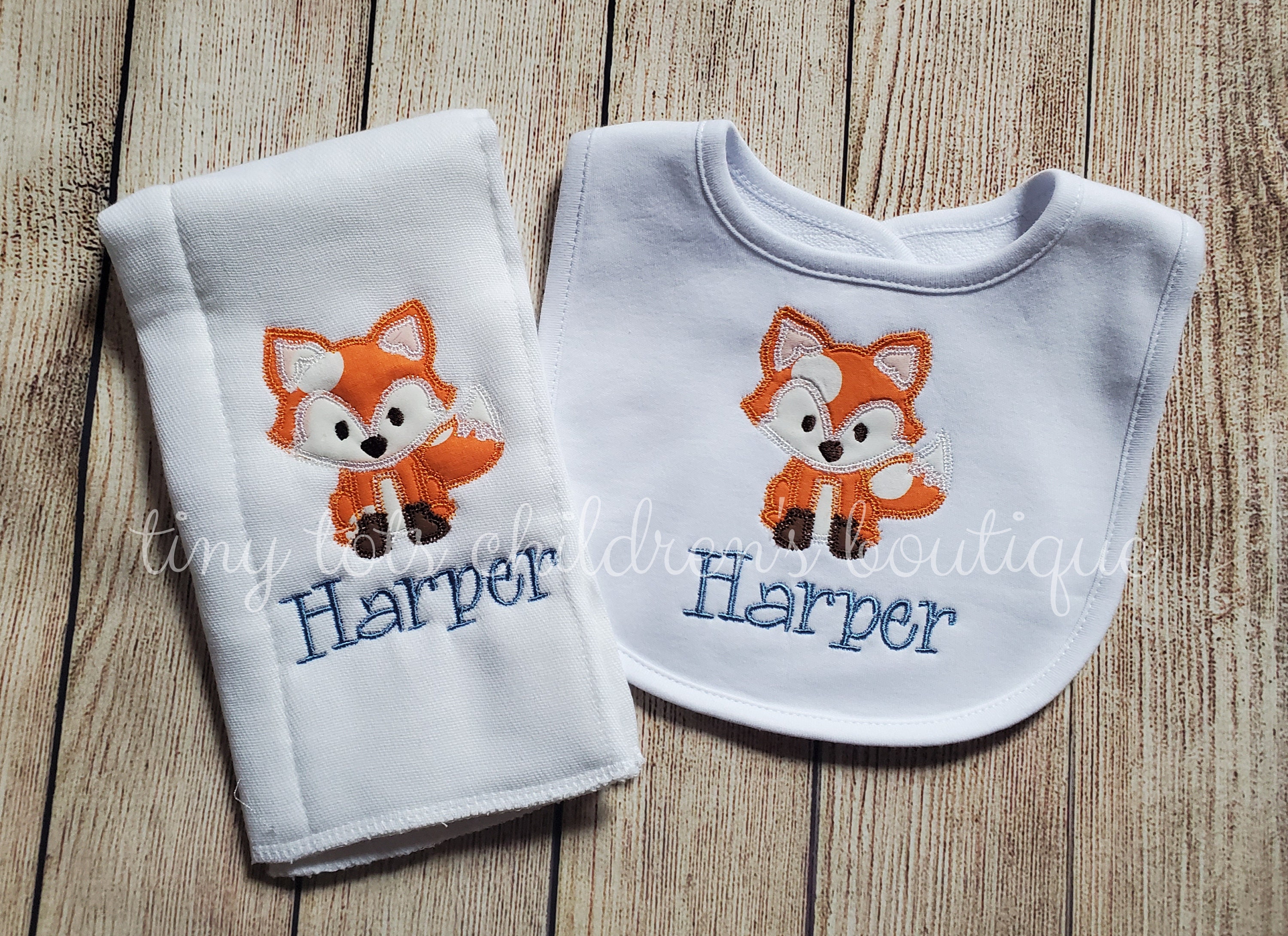 Personalized Fox Bib and Burp Cloth Set Embroidered Boy Bib - Etsy