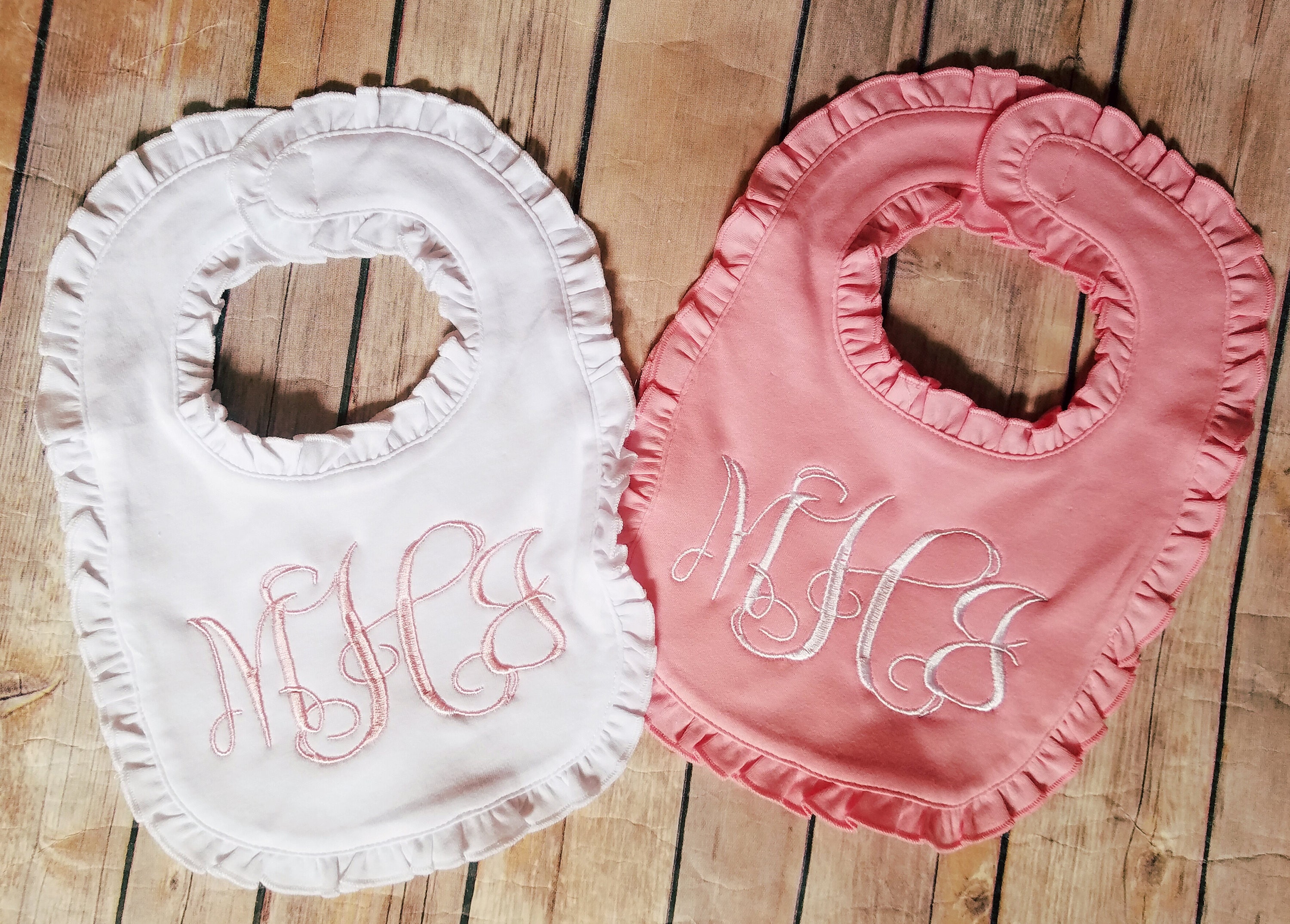 Set of 2 Ruffle Bibs Embroidered Baby Girl Bib Newborn - Etsy Australia