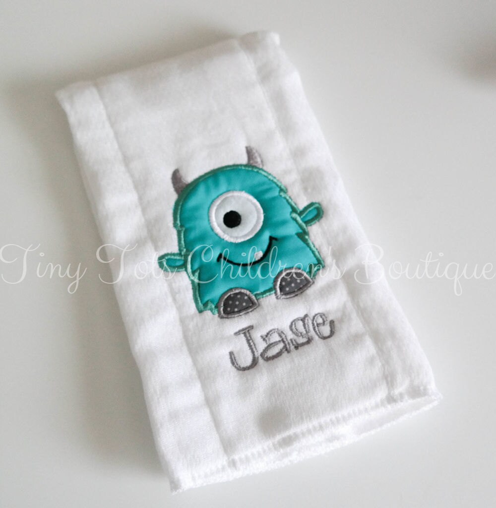 Personalized Monster Burp Cloth Boy Embroidered Burp Cloth | Etsy