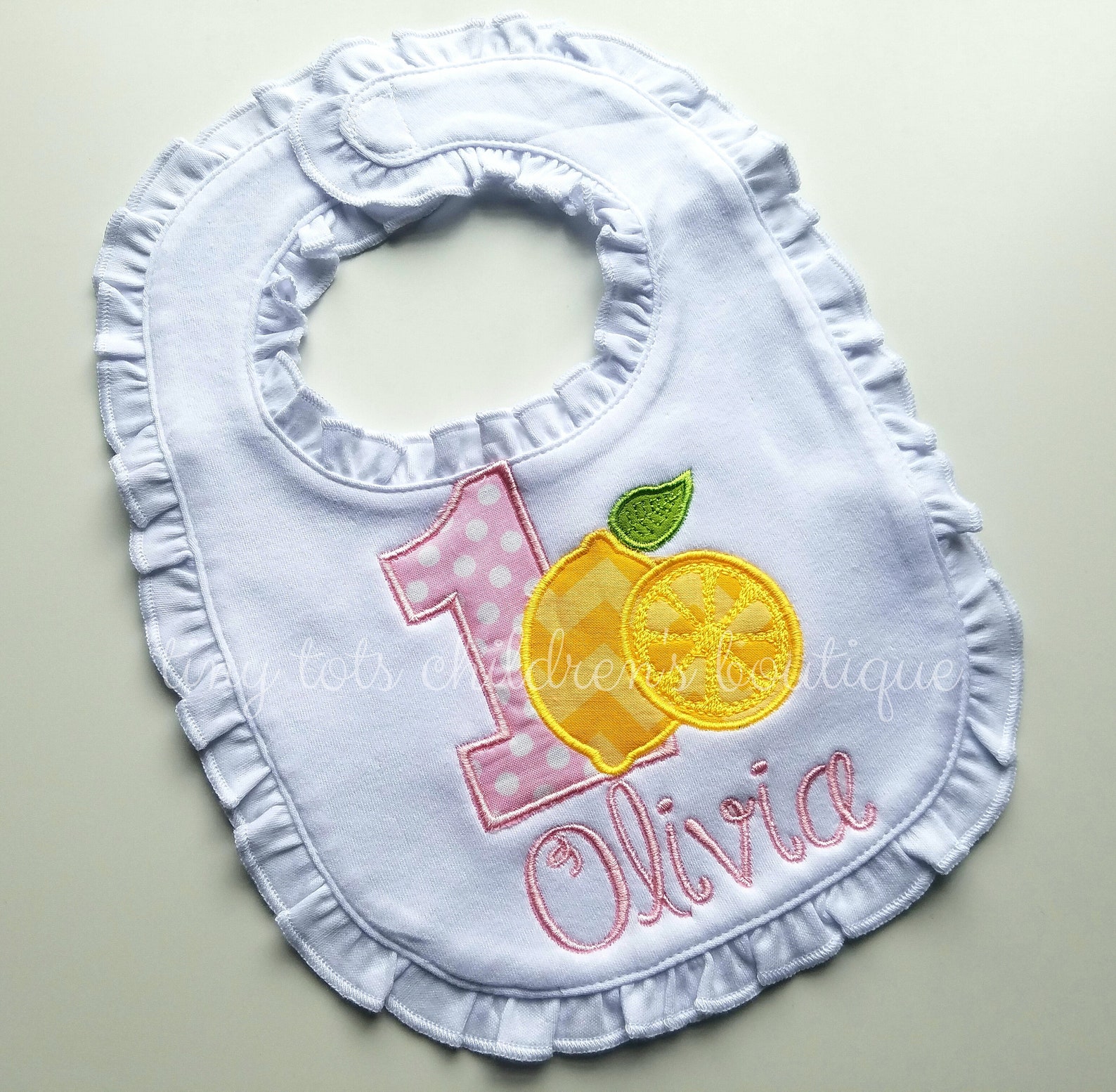 Girls First Birthday Bib Lemon Bib Embroidered Personalized - Etsy