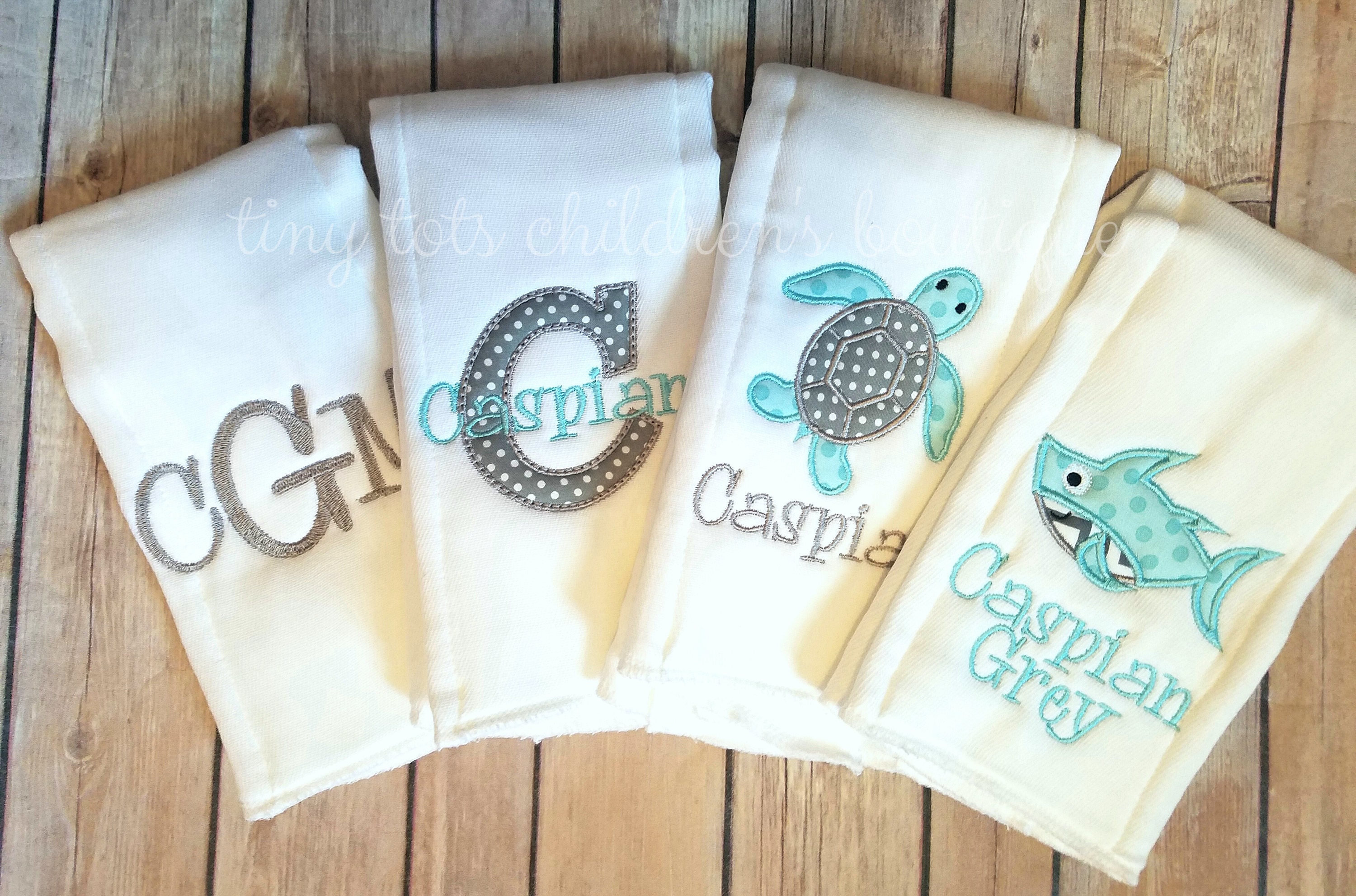 Set of 4 Personalized Burp Cloths - Monogram Burp Cloth - Embroidered ...