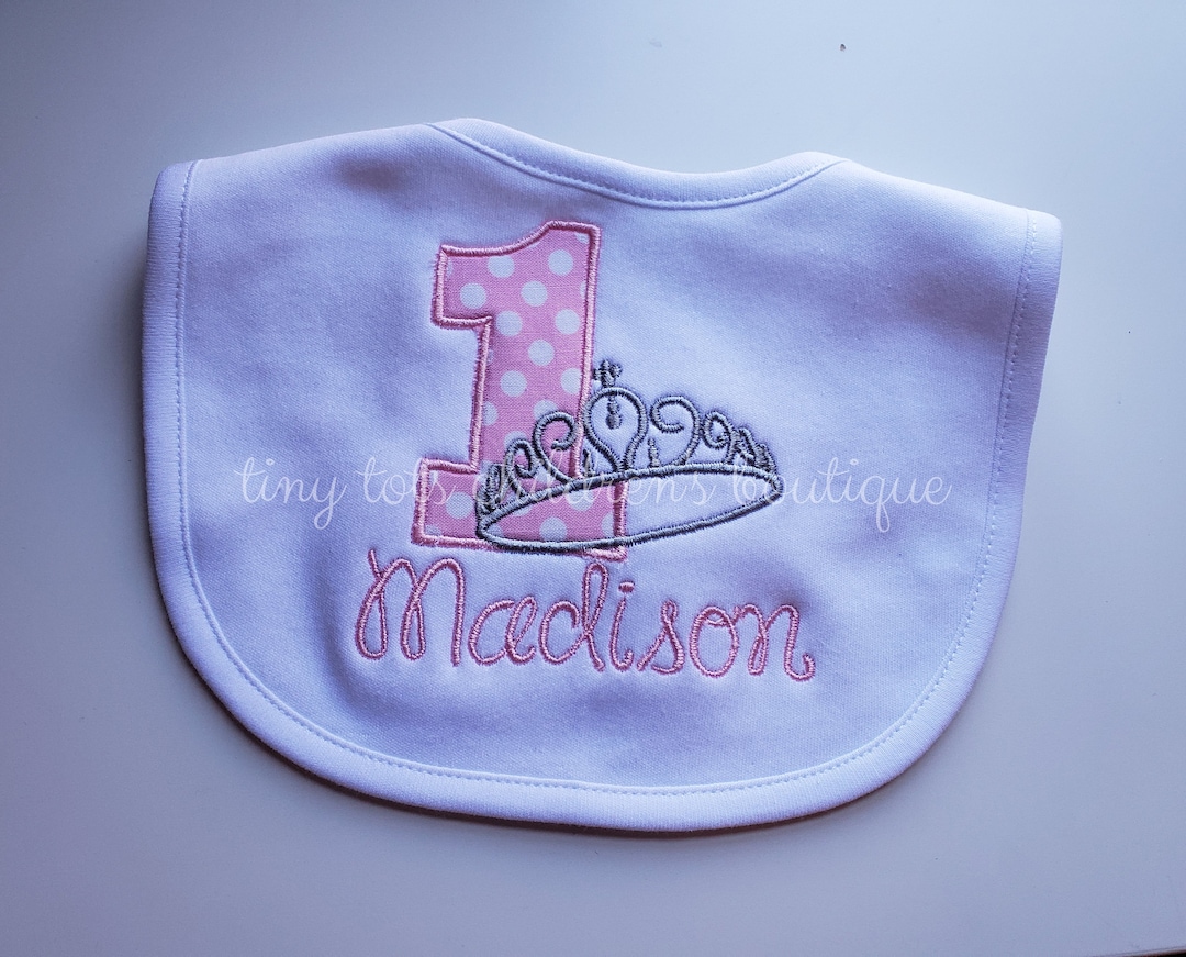 Girls First Birthday Crown Bib - 1st Birthday Bib - Personalized Baby ...