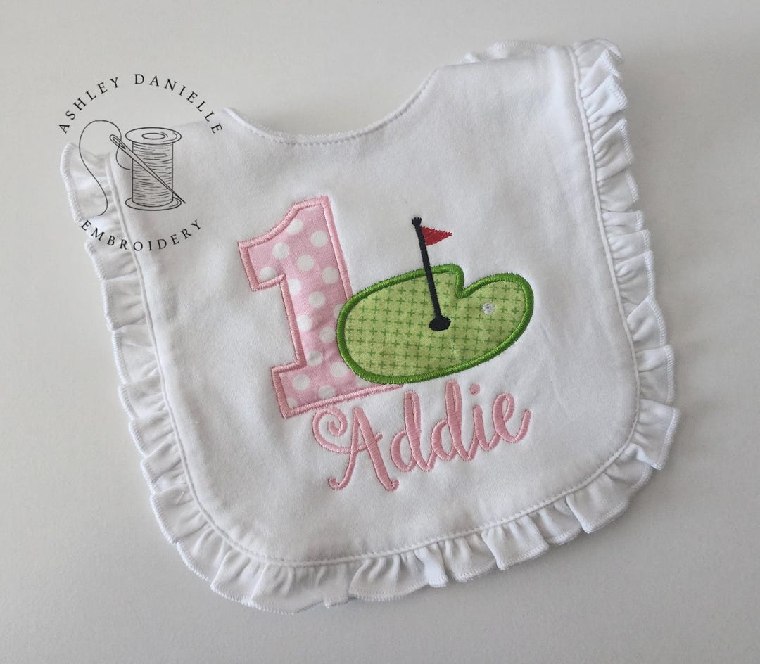 Custom Golf First Birthday Bib - Girl Birthday Bib - Embroidered ...