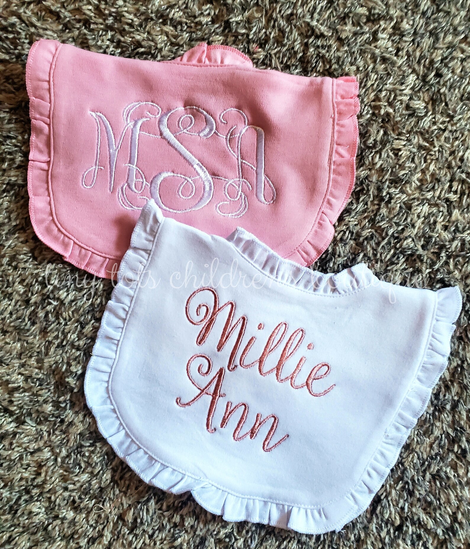 Set of 2 Personalized Ruffle Bibs Monogram Ruffle Bib Set - Etsy