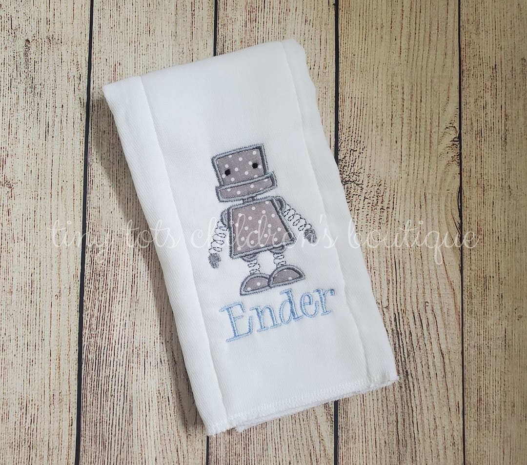 ONE Personalized Robot Burp Cloth - Embroidered Baby Shower Gift ...