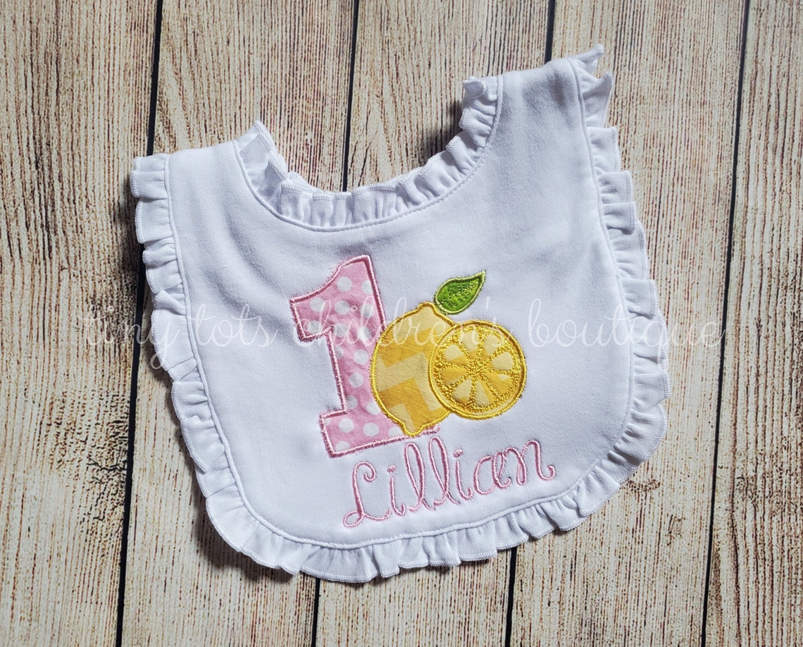 Girls first birthday bib Lemon bib Embroidered Personalized | Etsy