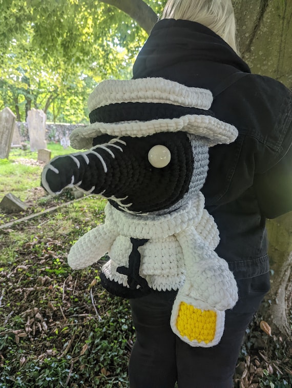 White and Black Crochet Plague Doctor Backpack - Etsy