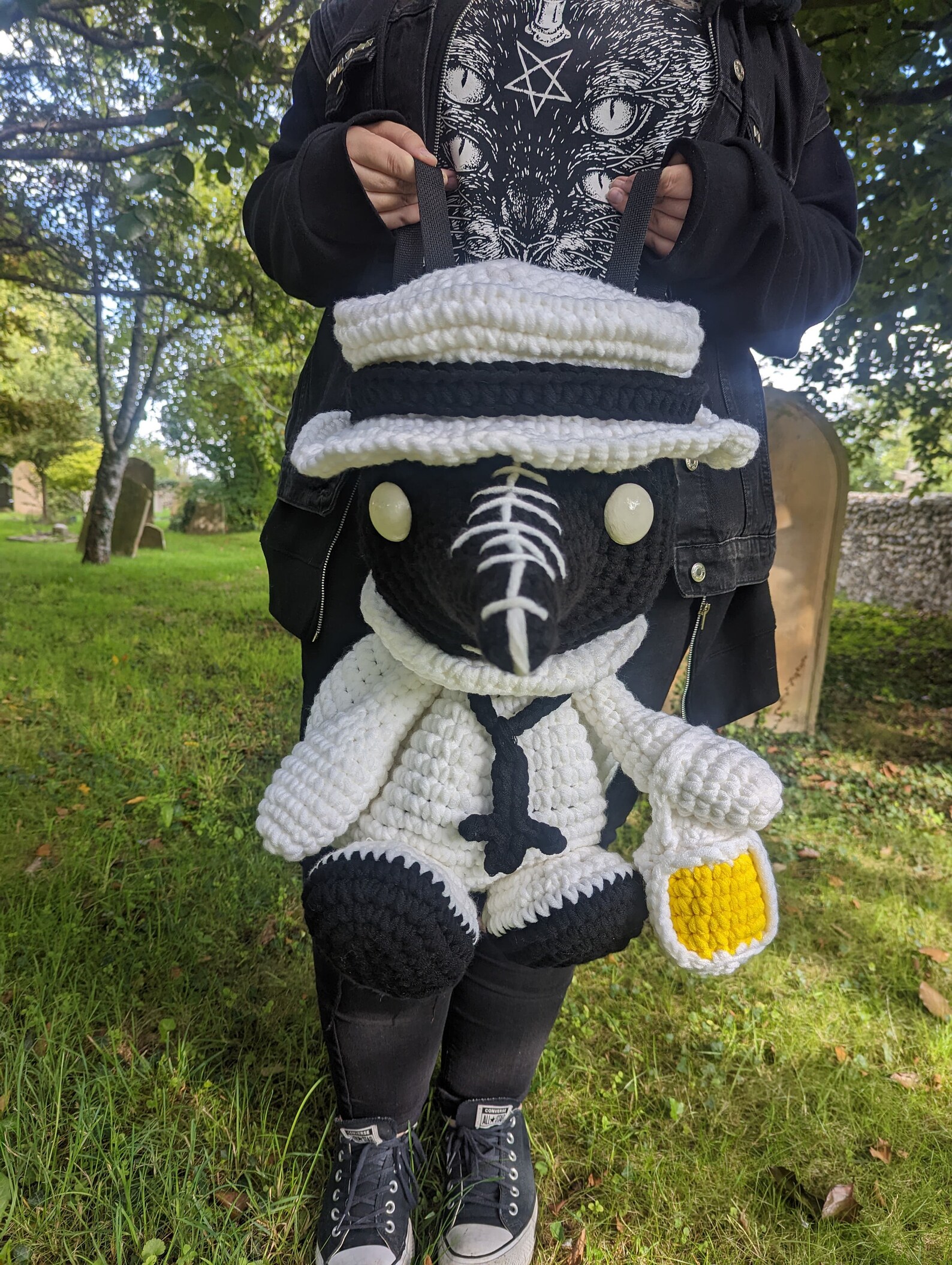 White and Black Crochet Plague Doctor Backpack - Etsy