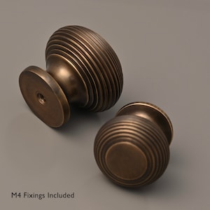 Solid Brass Beehive Cabinet Knobs | Reeded Drawer Cupboard Kitchen Chest of Drawers Vintage ...