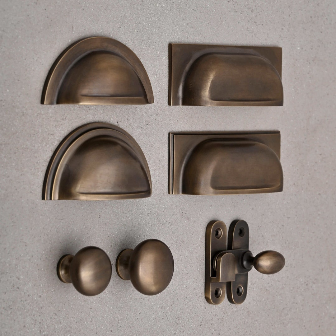 Aged Brass Cabinet Knobs & Handles | Kitchen Cupboard Cup Pulls Pull ...