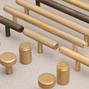 Solid Brass Knurled Pull Handles & Knobs | Kitchen Cabinet Cupboard Handles Modern Polished Aged ...