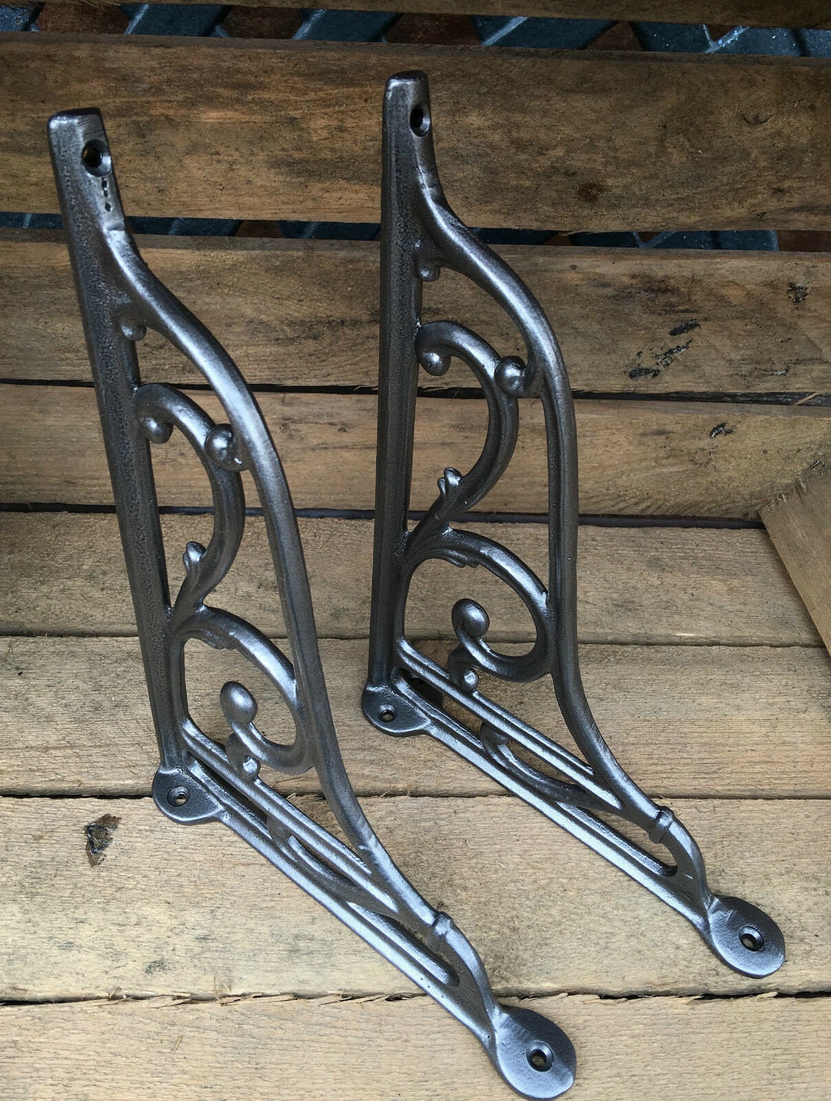 Pair 10 antique heavy duty cast iron victorian shelf - Etsy België