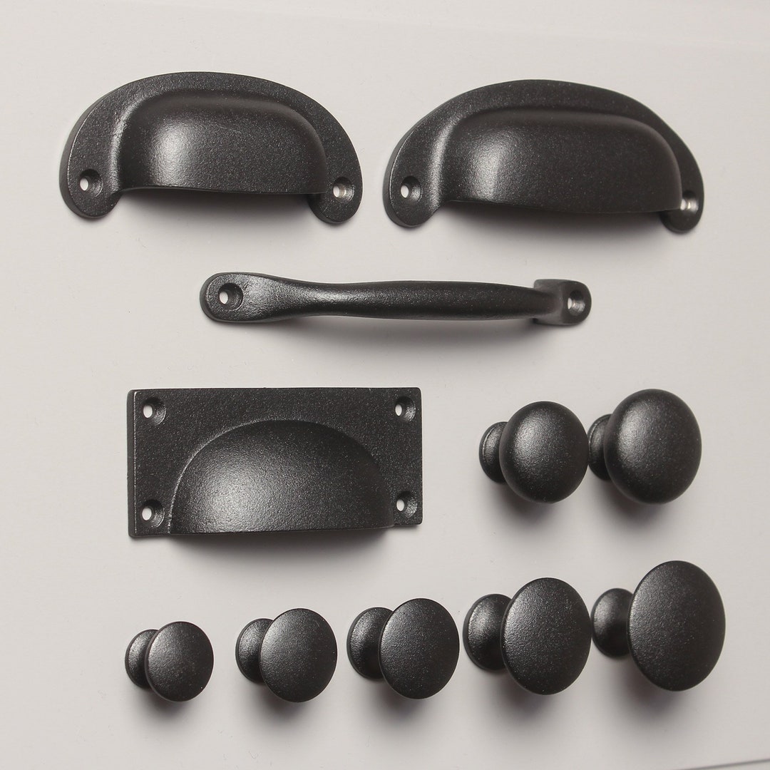 Cast Iron Old Black Cabinet Knobs & Handles - Black Cupboard Drawer ...