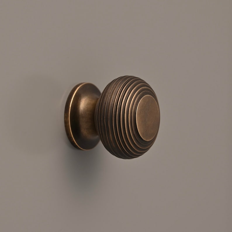 Solid Brass Beehive Cabinet Knobs | Reeded Drawer Cupboard Kitchen Chest of Drawers Vintage ...