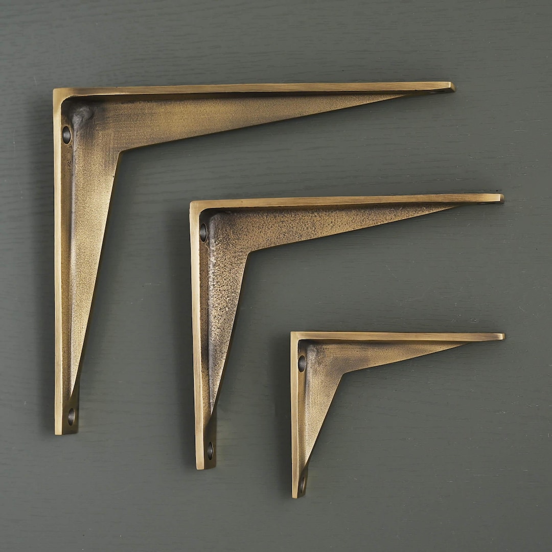 Heritage Solid Brass Shelf Brackets | Aged Brushed Brass | Heavy Duty ...