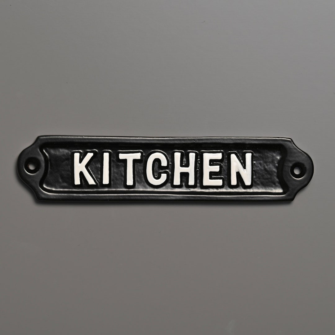 Vintage Kitchen Sign Door Sign Cast Metal Black & White Enamel Painted ...