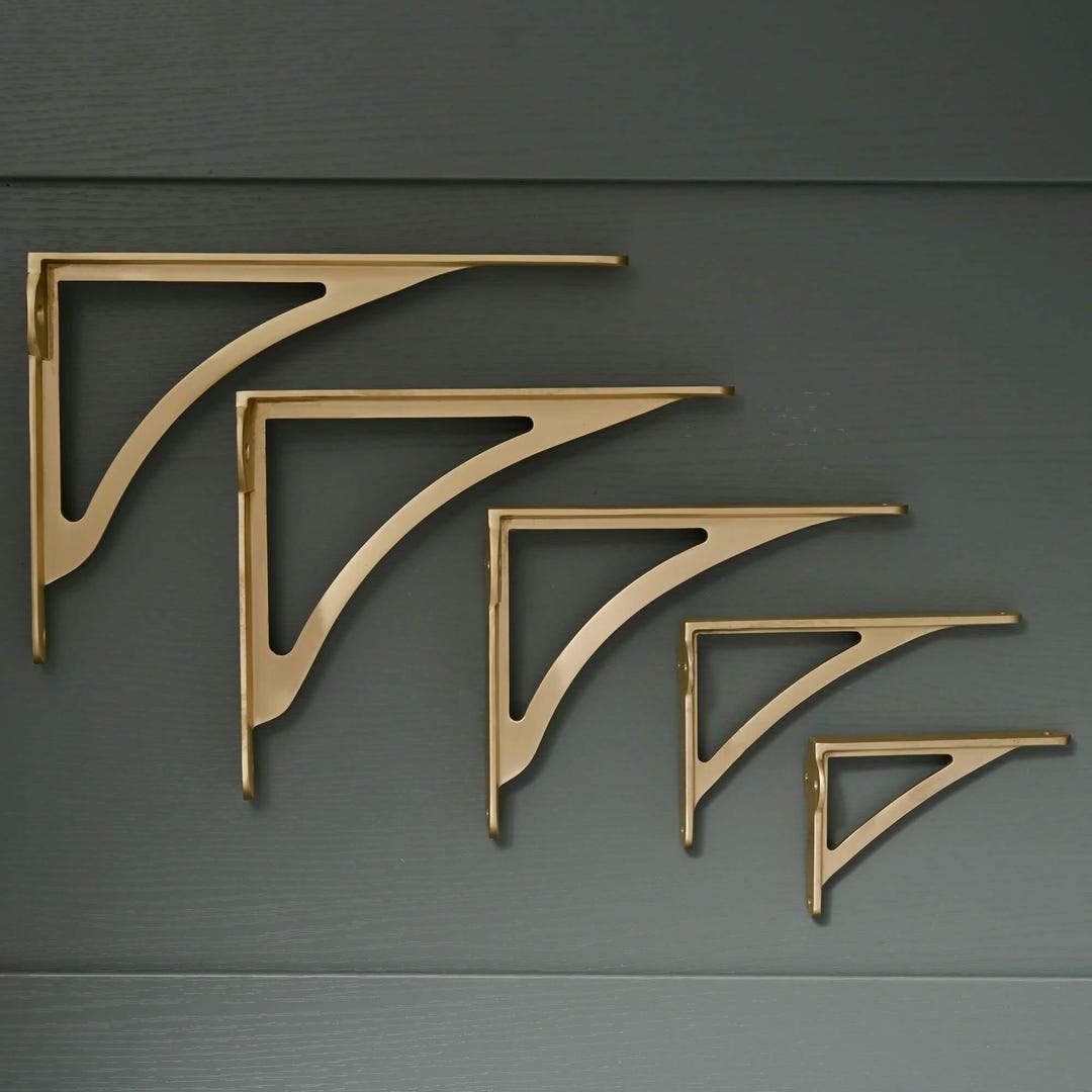 Ironbridge Solid Brass Shelf Brackets - Satin Brass Kitchen Wall ...