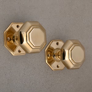 Pair of Polished Brass Octagonal Door Knobs Mortice 70mm Unsprung - Heavy Duty Solid Quality ...