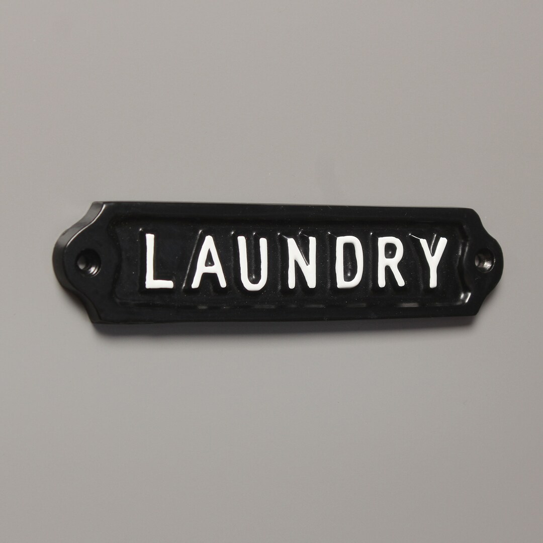 Vintage Laundry Sign Cast Metal Door Sign Brass Black & White ...