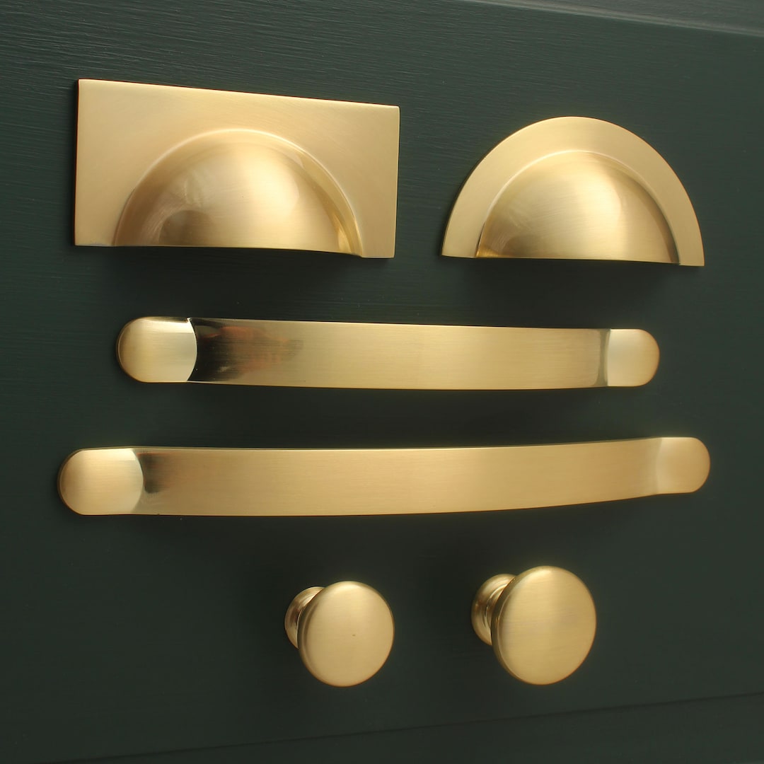 Brushed Brass Cupboard Handles & Knobs - Kitchen Minimal Cabinets Door ...