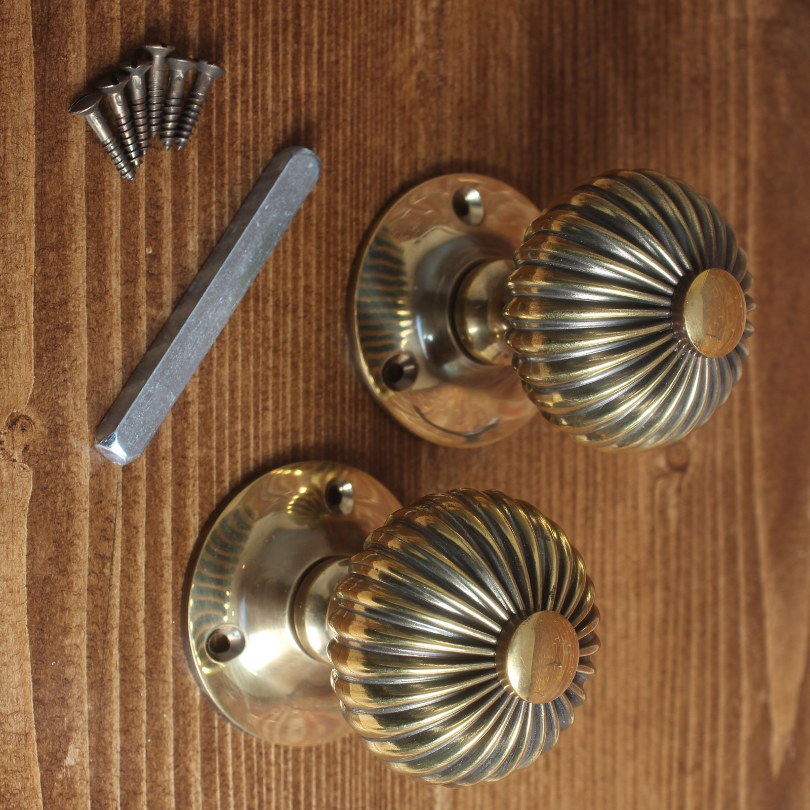 Set of Aged Brass Victorian Beehive Door Knob Handles | Etsy